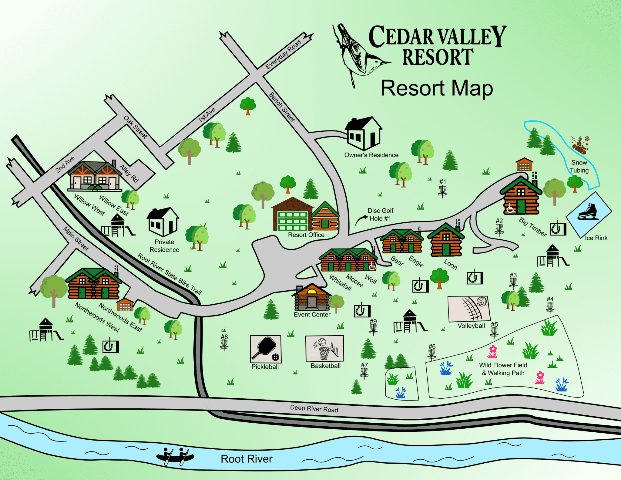 Cedar Valley Resort Layout Map - On The Root River & Root River Trail